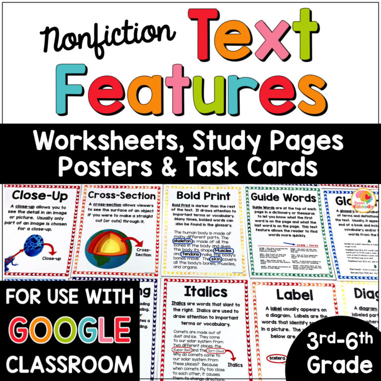Nonfiction Text Features Posters, Printables, and Task Cards