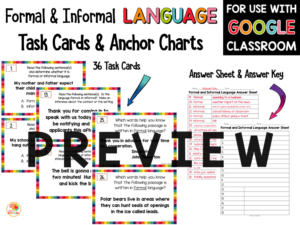 Formal and Informal Language Task Cards and Anchor Charts