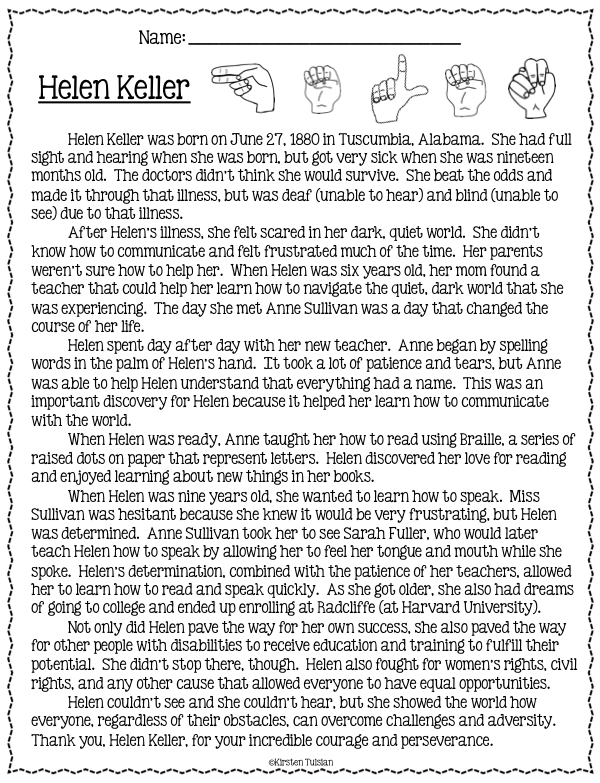 I am Helen Keller by Brad Meltzer Literature Activities