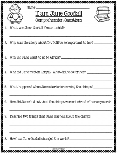 I am Jane Goodall by Brad Meltzer Literature Activities