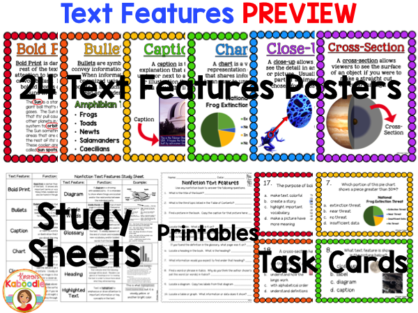Nonfiction Text Features Posters, Printables, and Task Cards