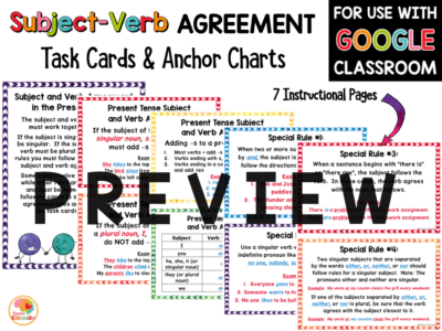 Subject-Verb Agreement Anchor Charts and Task Cards
