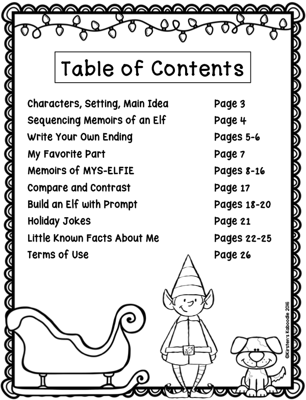 Memoirs of an Elf Activities