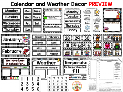 Calendar and Weather Set - Black and White Theme