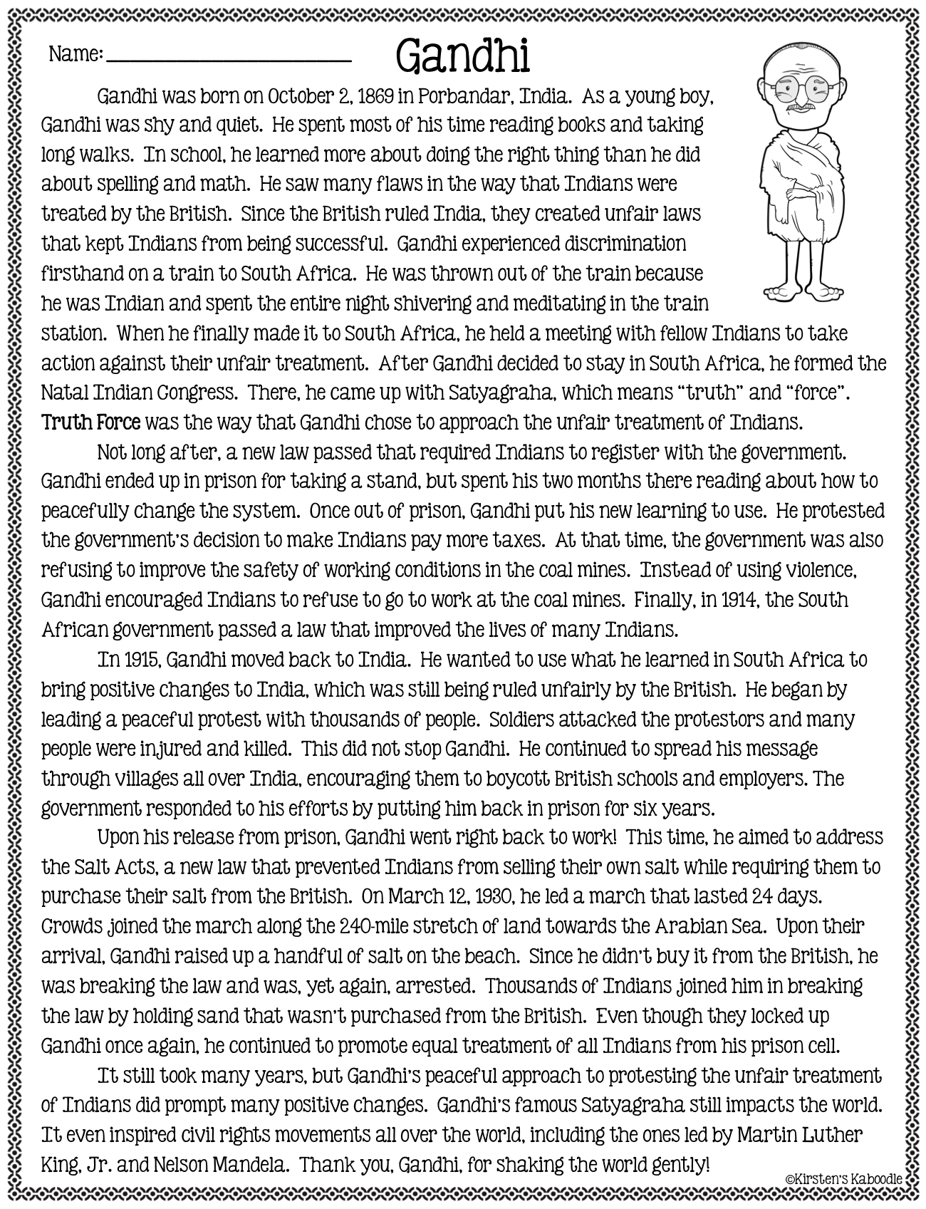 I am Gandhi by Brad Meltzer Literature Unit Activities