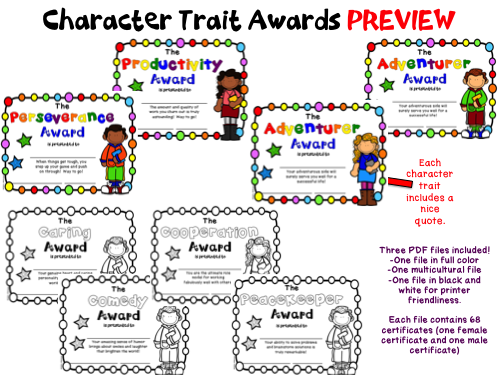 Character Traits Graphic Organizers, Posters, Task Cards, and Awards ...