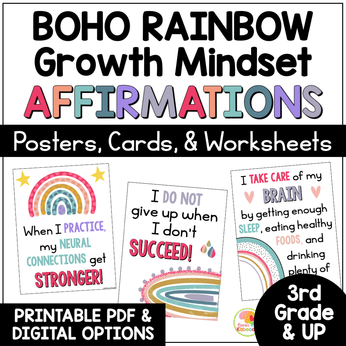 Boho Rainbow Growth Mindset Affirmations Posters