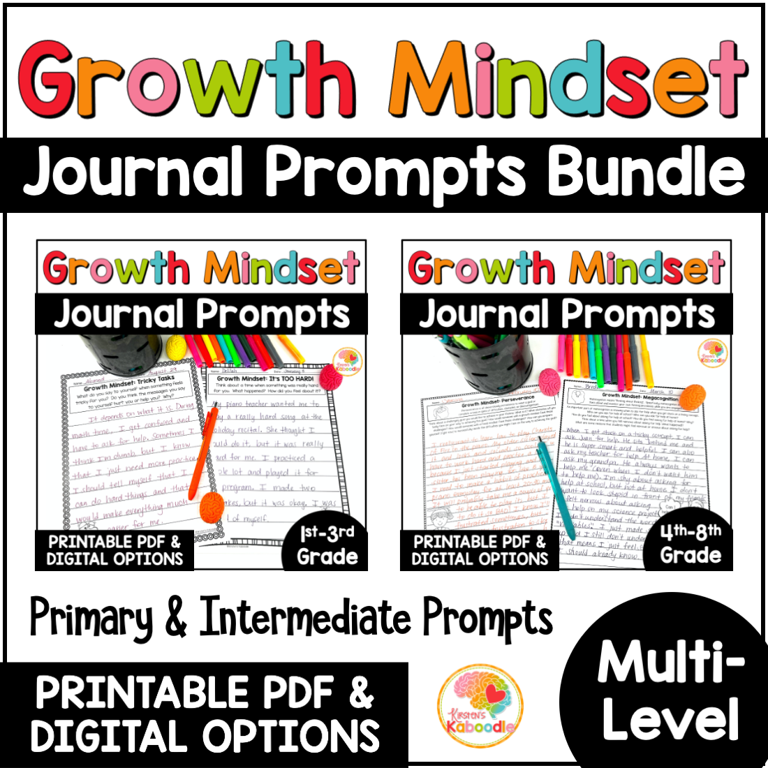Daily Growth Mindset Journal Prompts BUNDLE