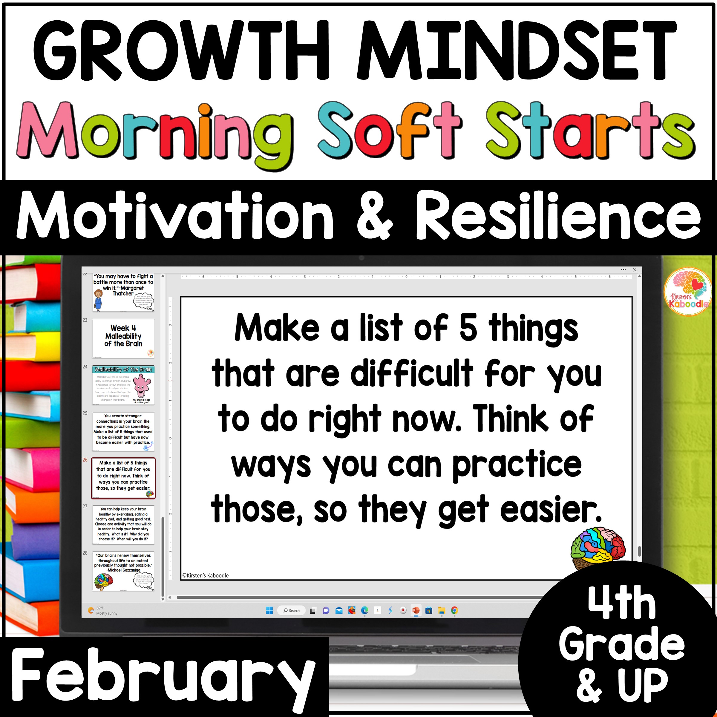 February Growth Mindset Soft Starts Warm-Ups for 4th Grade & Up