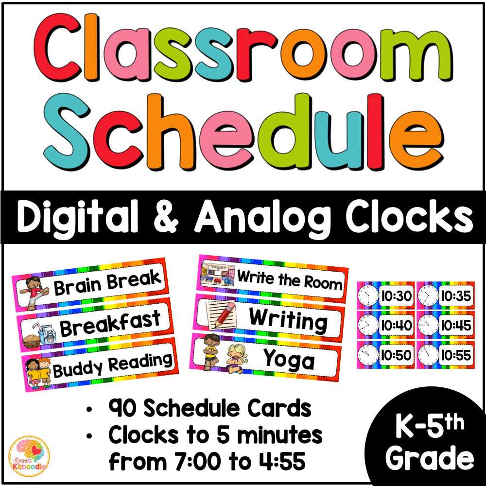Daily Visual Schedule Cards w/ Digital and Analog Clocks: Rainbow