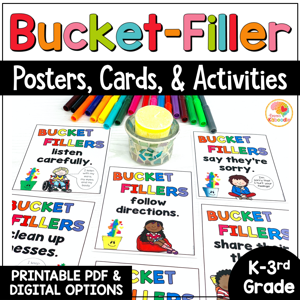 Bucket Filler Activities for Kids: Posters, Cards, and Worksheets