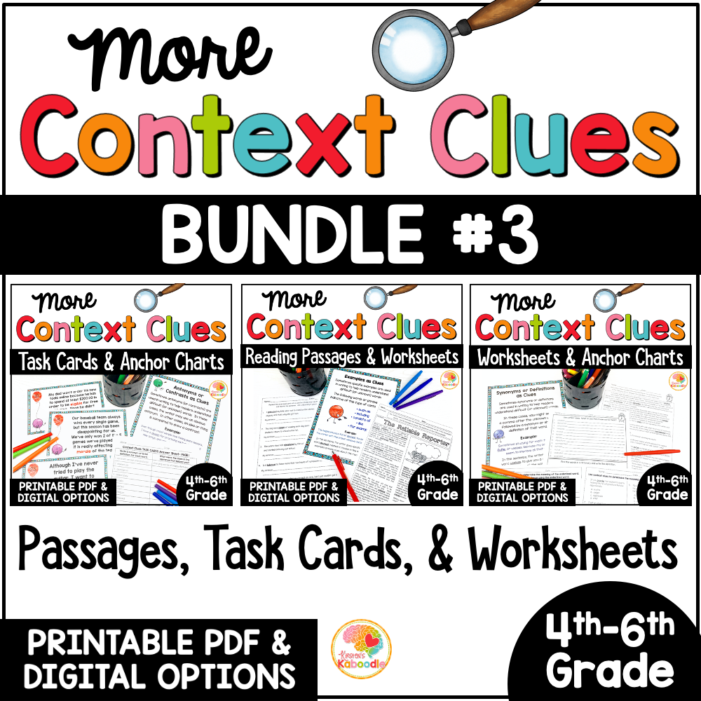 Context Clues Activities Worksheets BUNDLE for 4th-6th Grade