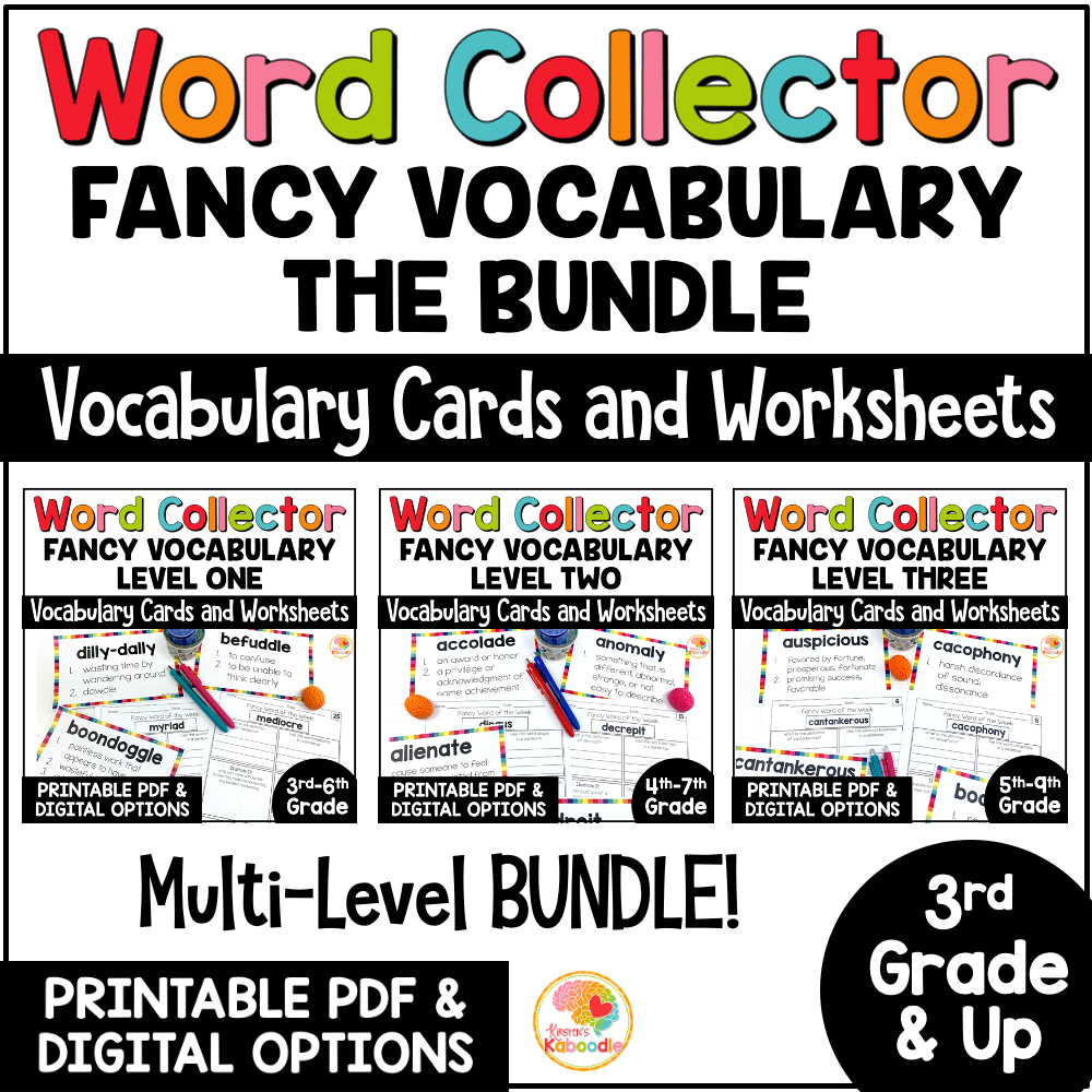 Word Collector Activities: Fancy Vocabulary Words BUNDLE