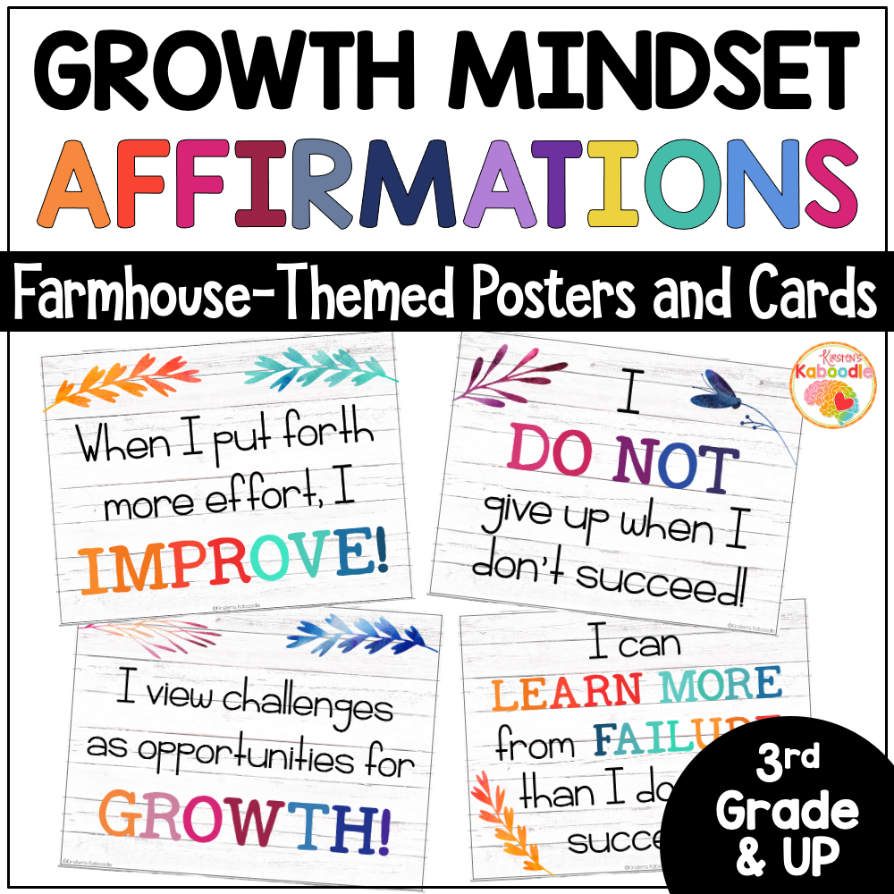 Farmhouse Growth Mindset Bulletin Board Posters and Cards