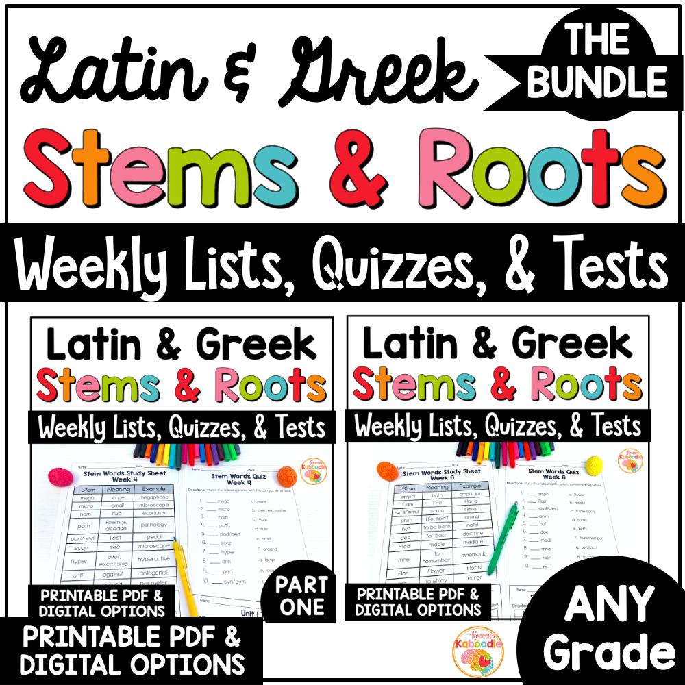 Greek and Latin Roots Lists, Quizzes, and Assessments BUNDLE