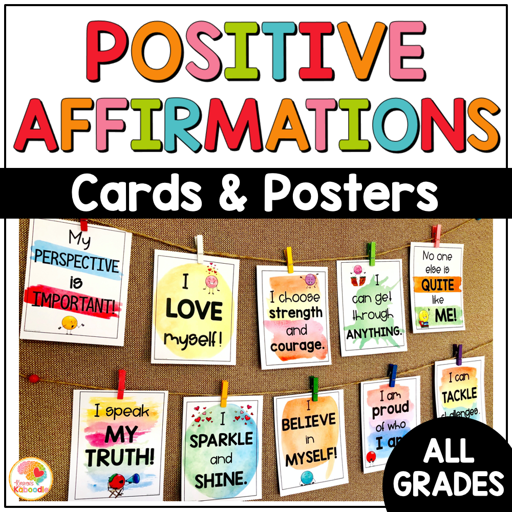 Positive Affirmations Posters and Cards for Kids: Watercolor-Theme