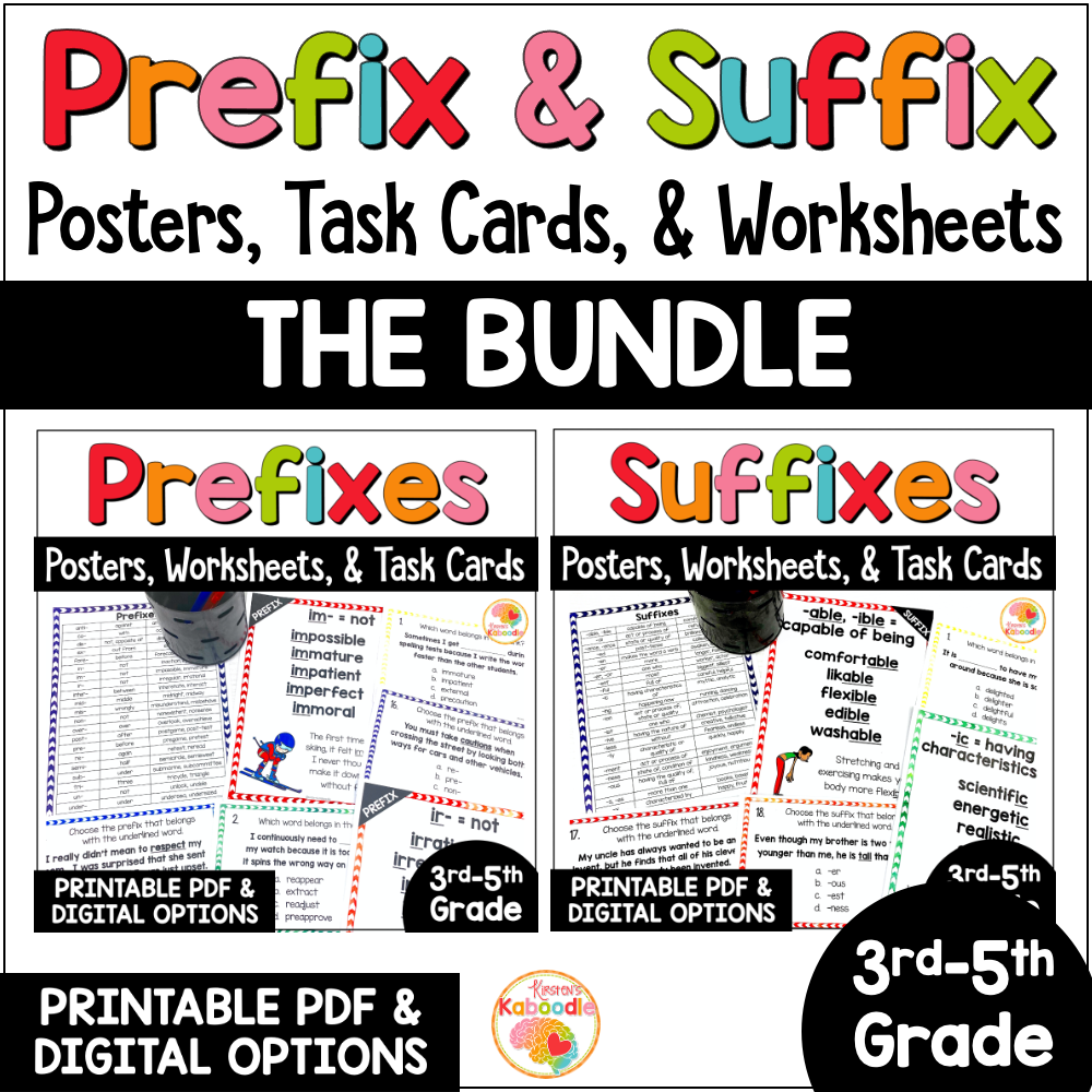 Prefix and Suffix Activities: Posters, Task Cards, and Worksheets