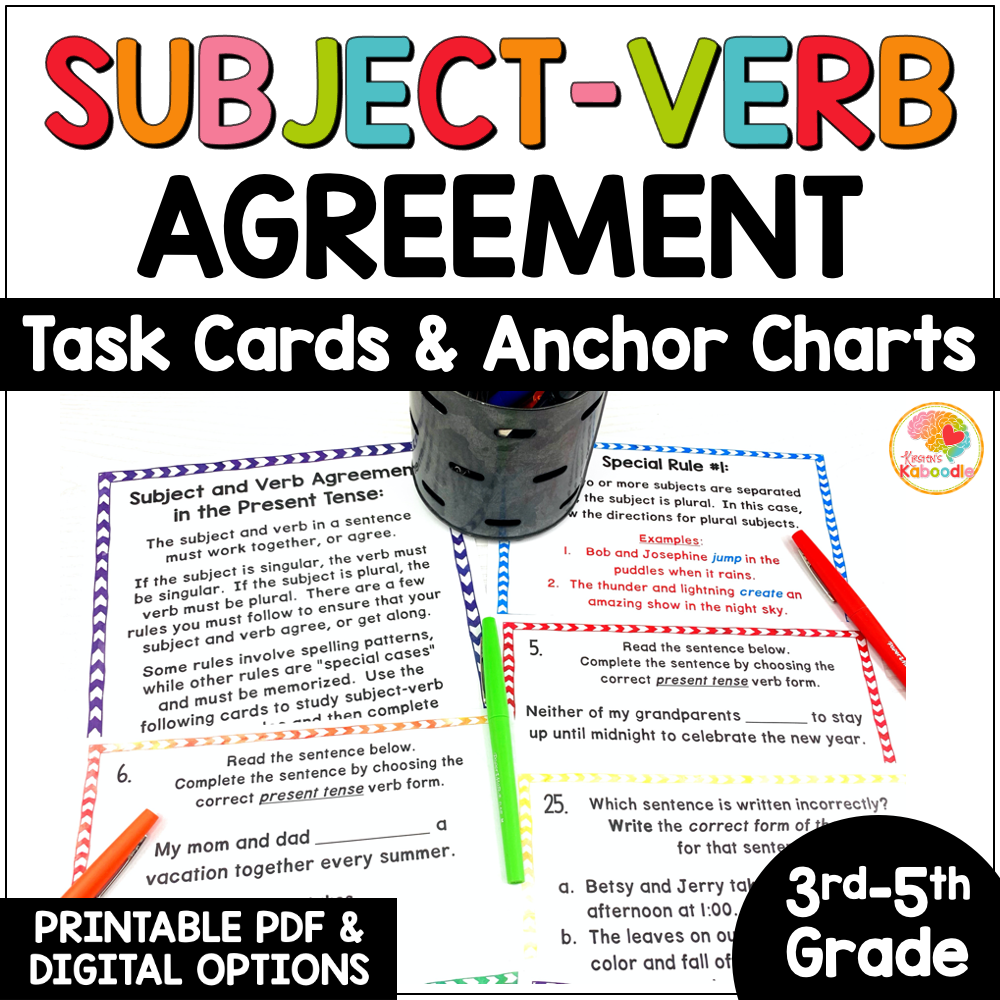 Subject-Verb Agreement Anchor Charts and Task Cards