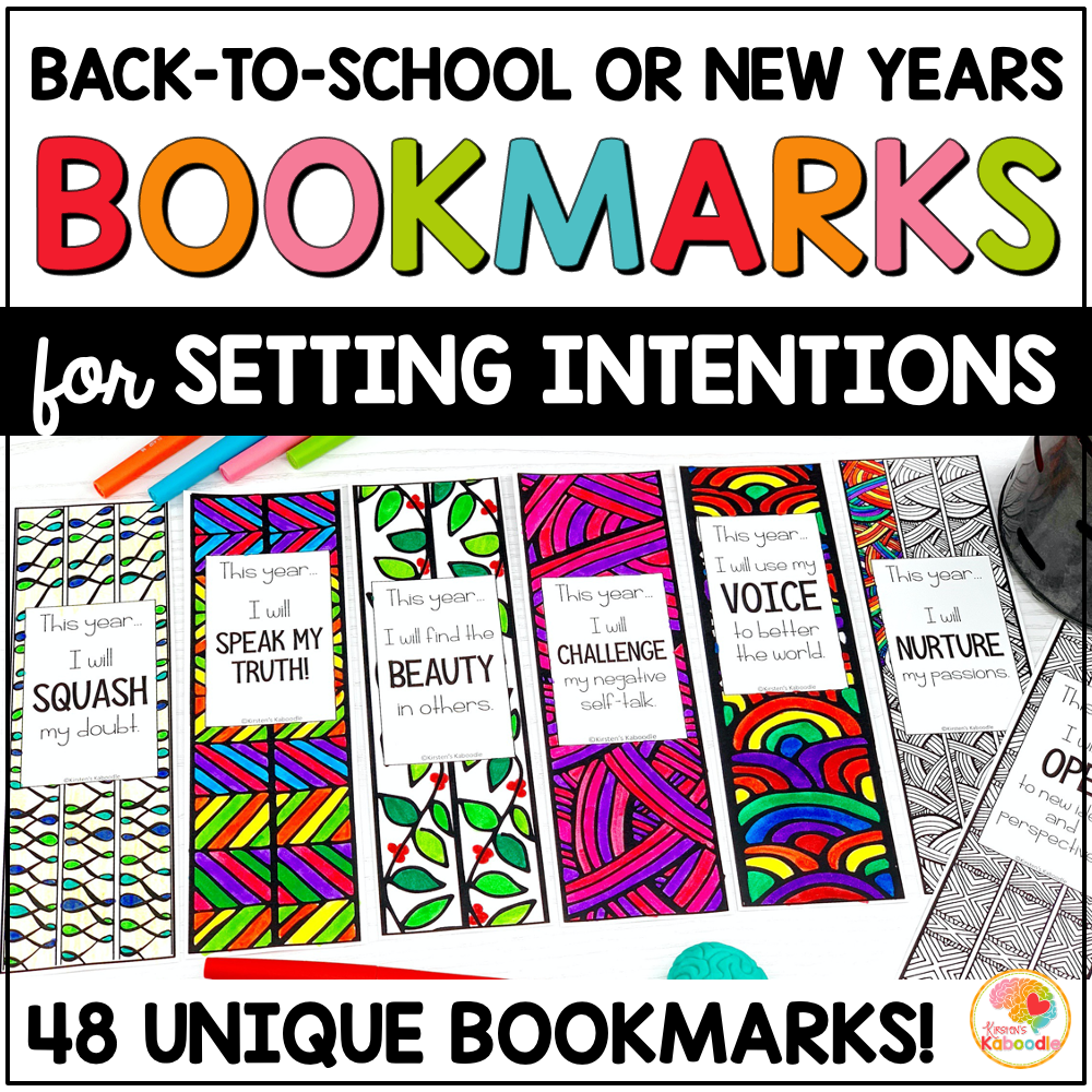 Back to School Bookmarks for Setting Intentions with Coloring