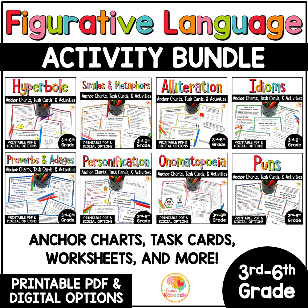 Figurative Language Activities: Worksheets & Task Cards BUNDLE