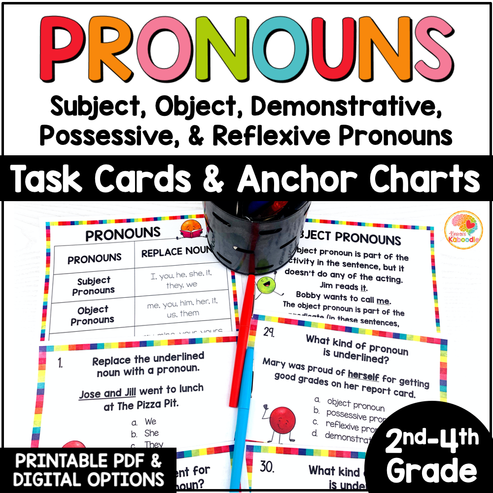 Pronouns Task Cards and Anchor Charts Activity for 2nd-4th Grade