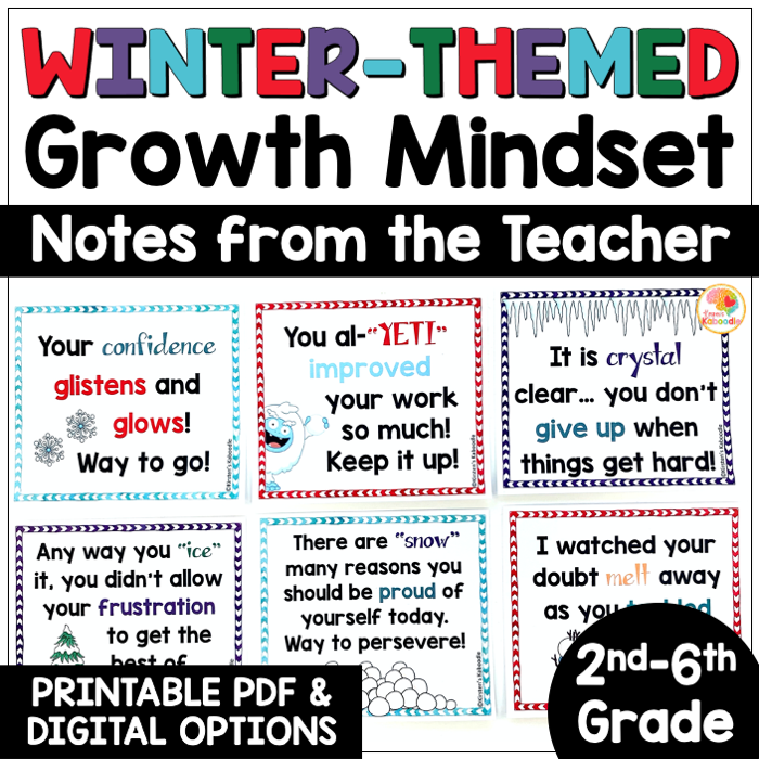 Winter-Themed Growth Mindset Encouraging Notes for Kids