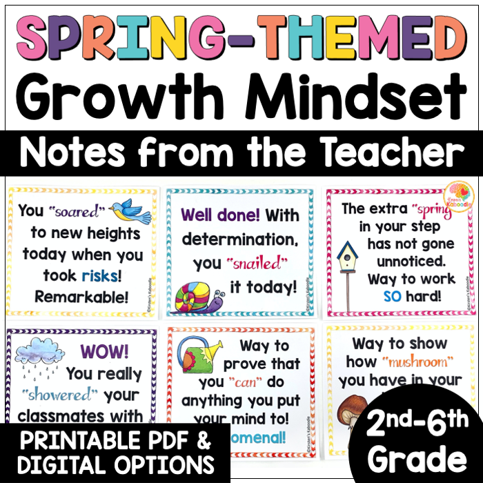 Growth Mindset Notes from the Teacher: Spring-Themed Notes