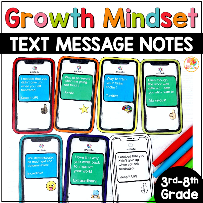 Growth Mindset Text Message Positive Notes from the Teacher