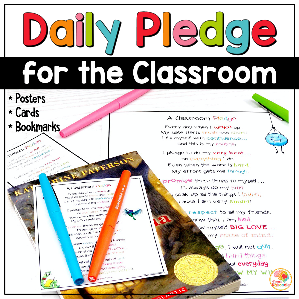 Daily Classroom Pledge Posters, Cards, and Bookmarks for Kids