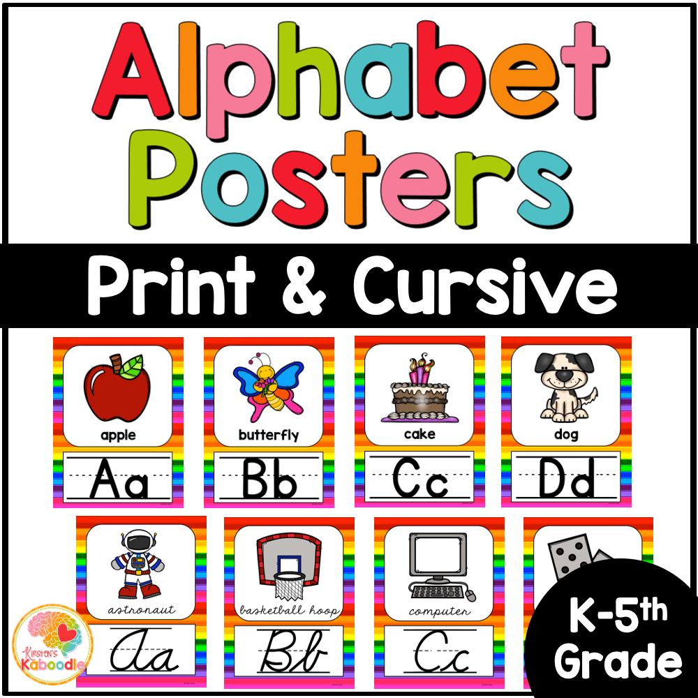 Rainbow Alphabet Posters with Pictures: ABC Classroom Decor