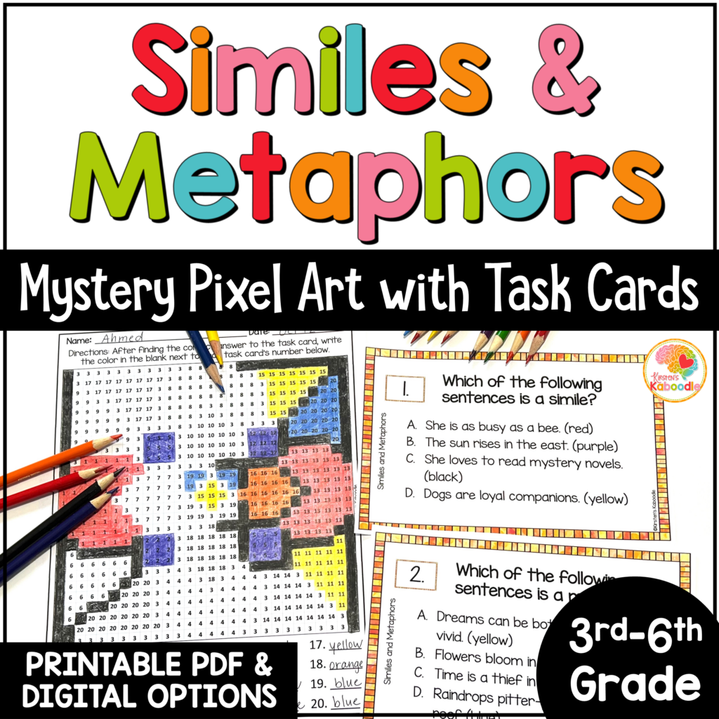 Simile and Metaphor Color by Number Mystery Pixel Art Activity