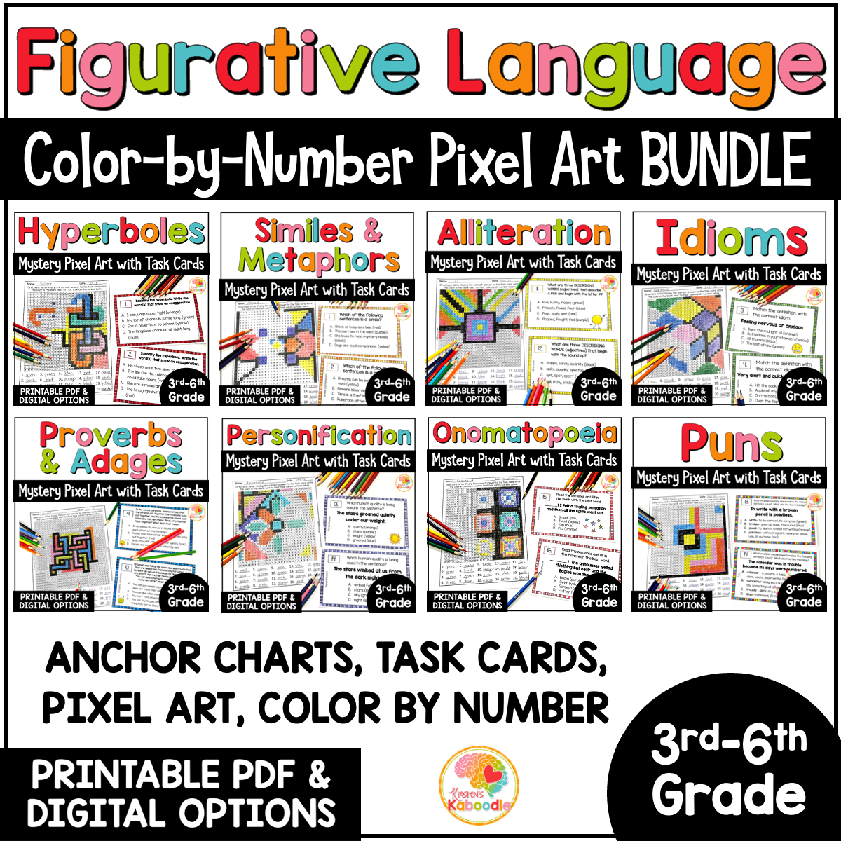 Figurative Language Color by Number Mystery Pixel Art Activity