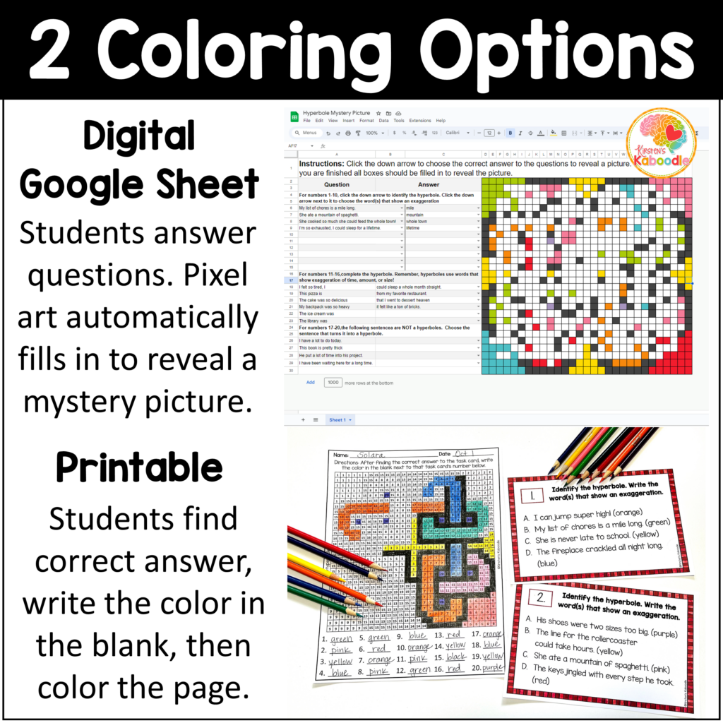 Hyperbole Color by Number Mystery Pixel Art Activity w/ Digital