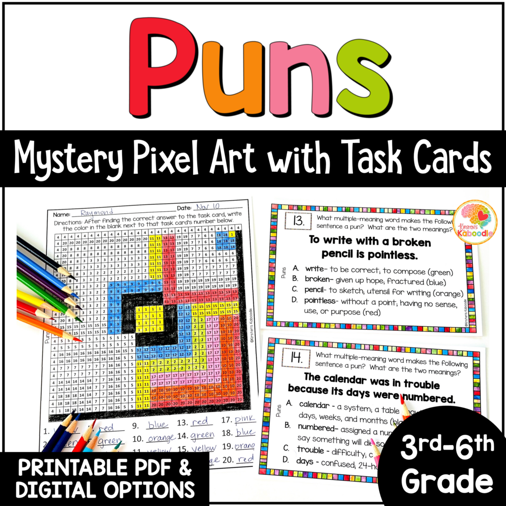Puns Color by Number Mystery Pixel Art Activity
