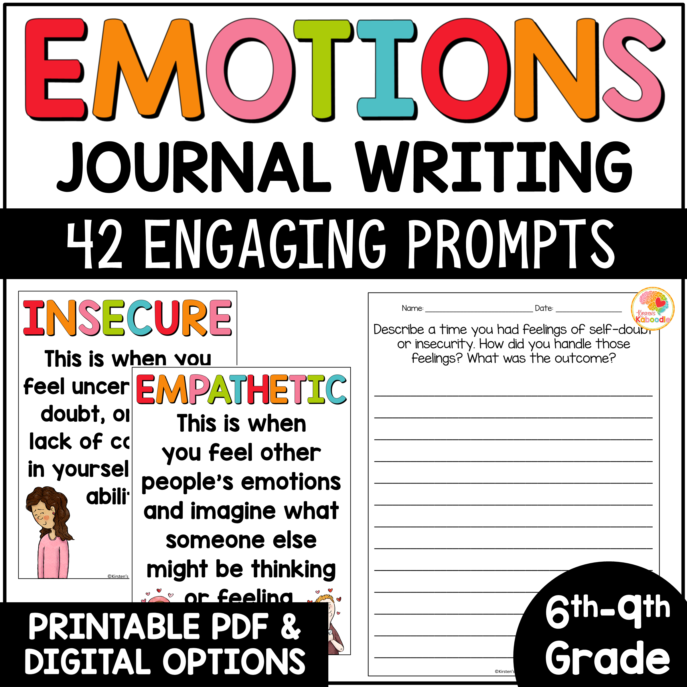 Daily Journal Prompts Morning Work Emotions | Feelings Posters w ...