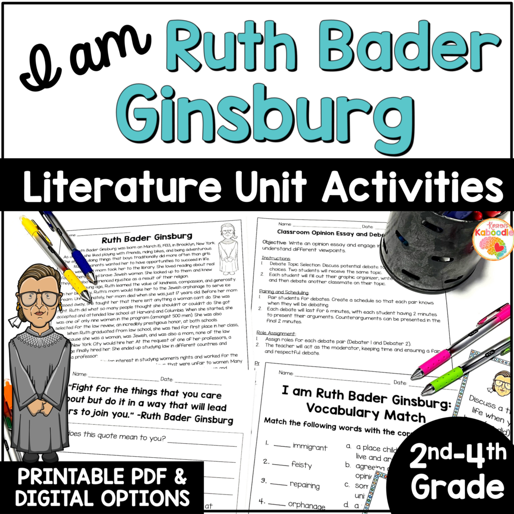 I am Ruth Bader Ginsburg Activities: 2nd, 3rd, 4th Grade