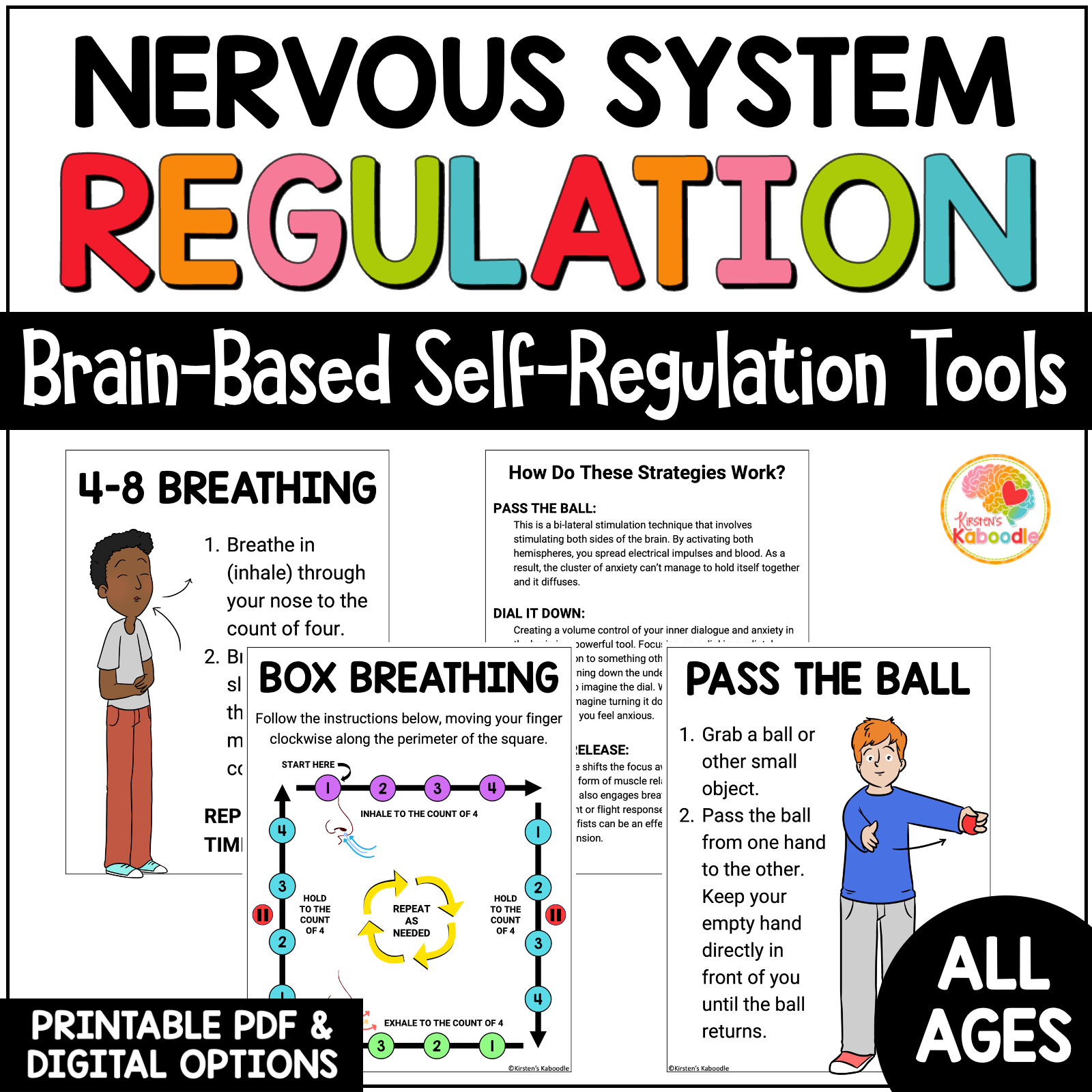 Nervous System Regulation Techniques and Tips Posters for Kids