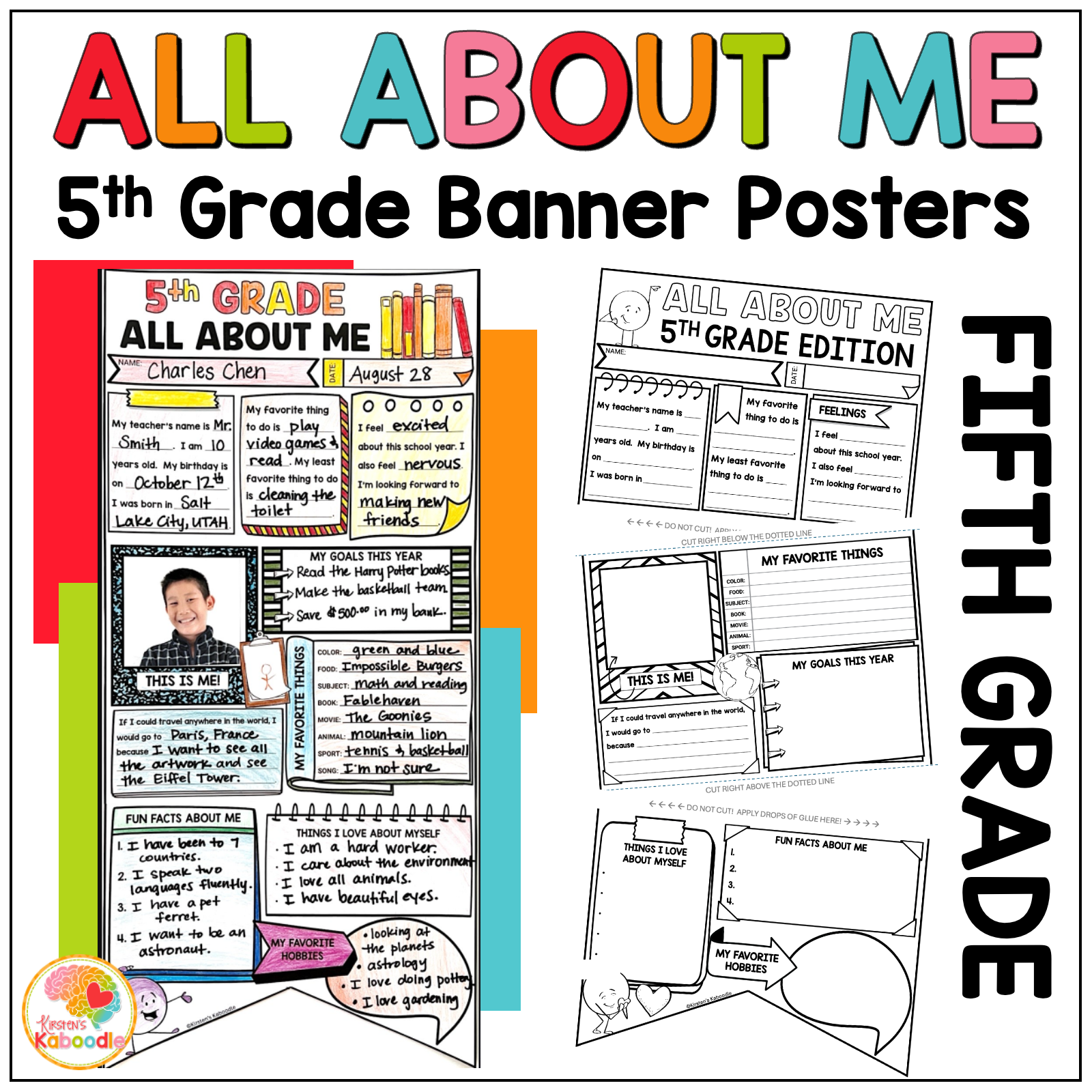 Fifth Grade All About Me Banner Posters for Back to School