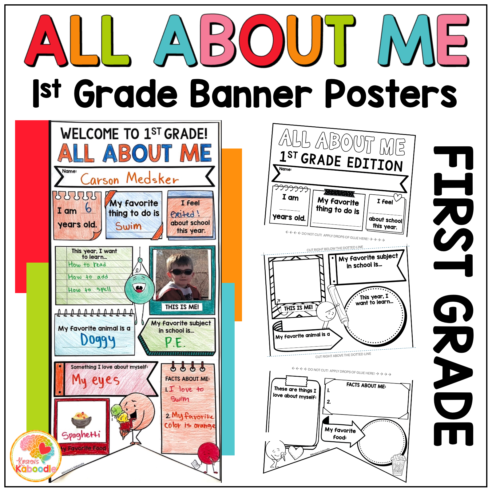 First Grade All About Me Banner Posters for Back to School
