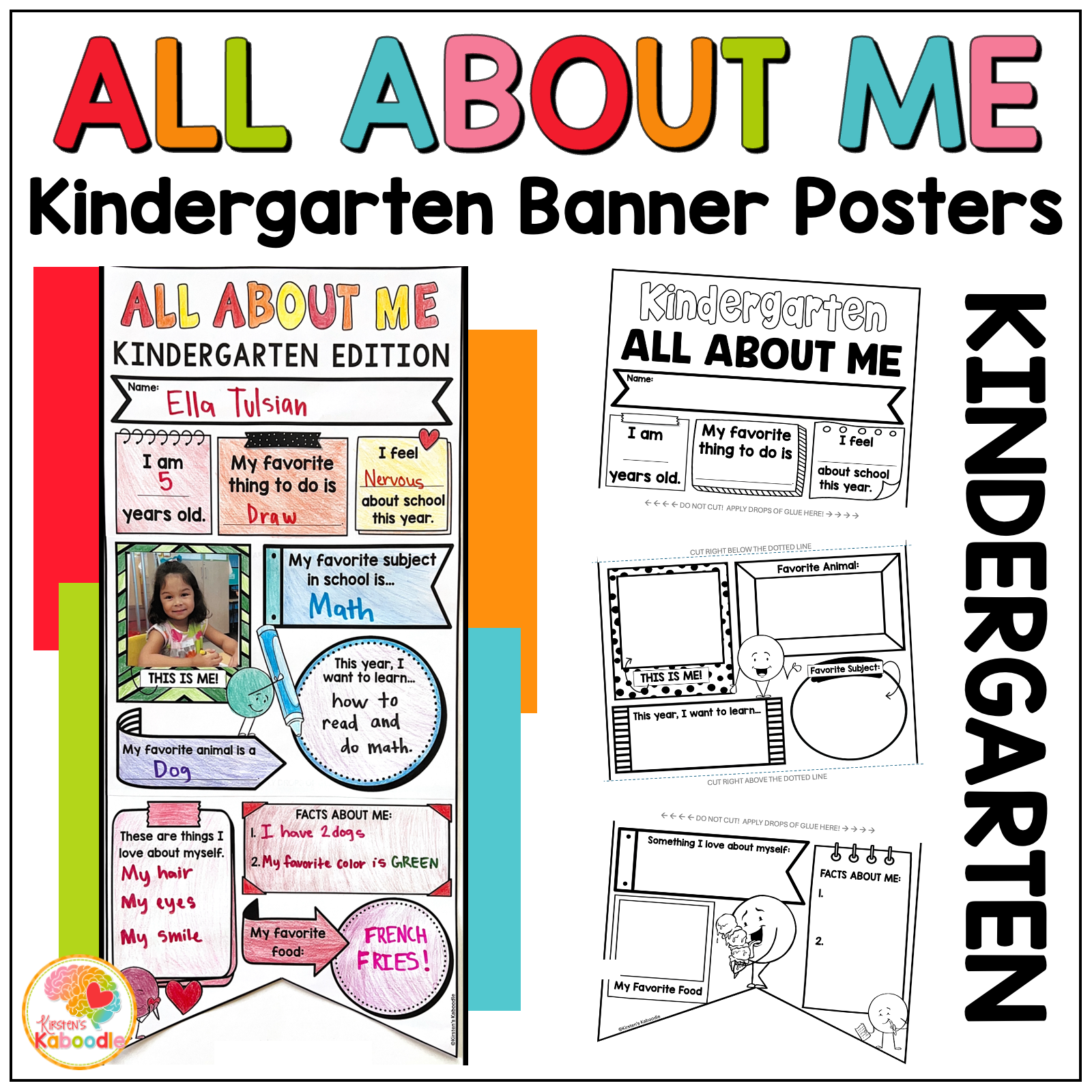Kindergarten All About Me Banner Posters for Back to School