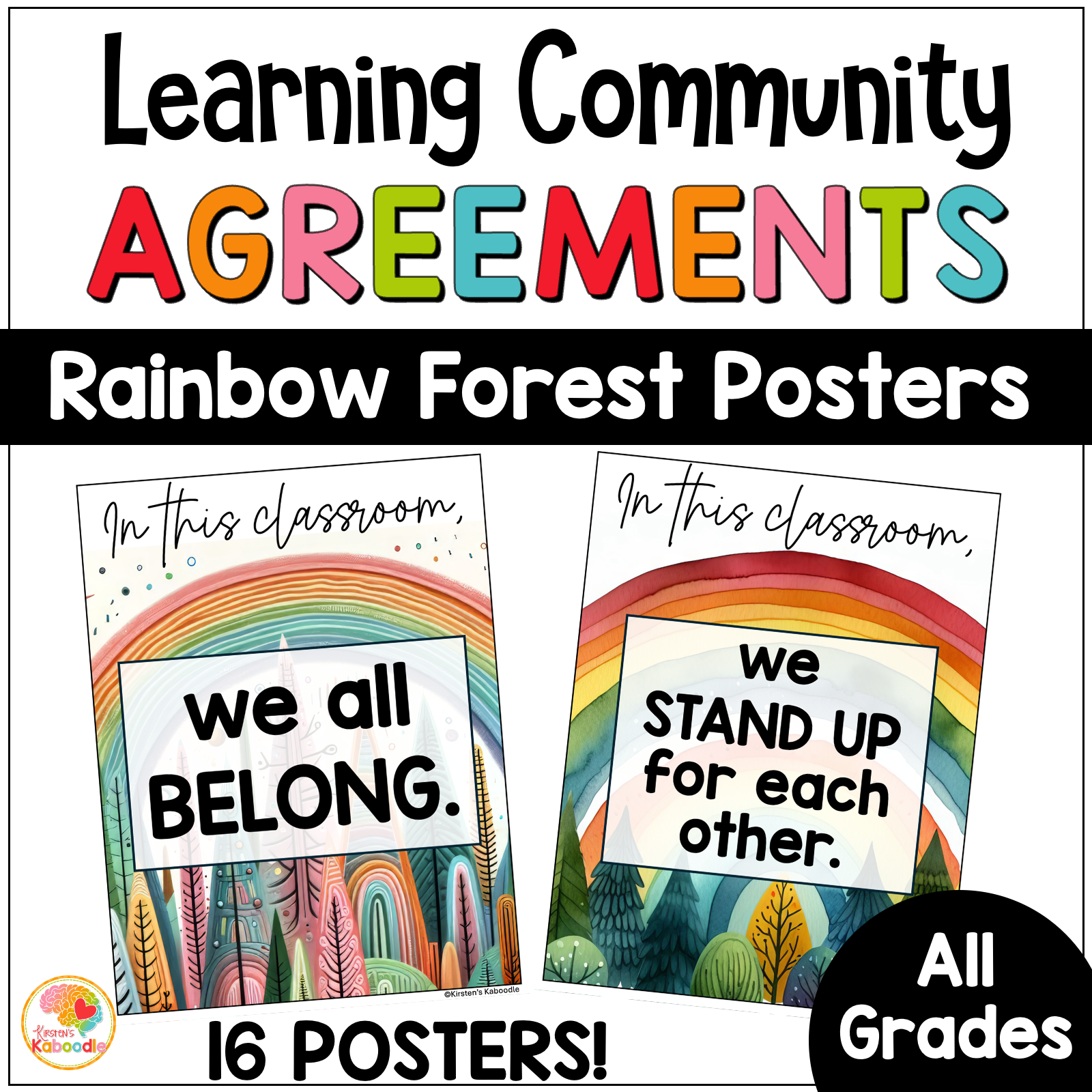 Rainbow Forest Classroom Agreements Posters Bulletin Board