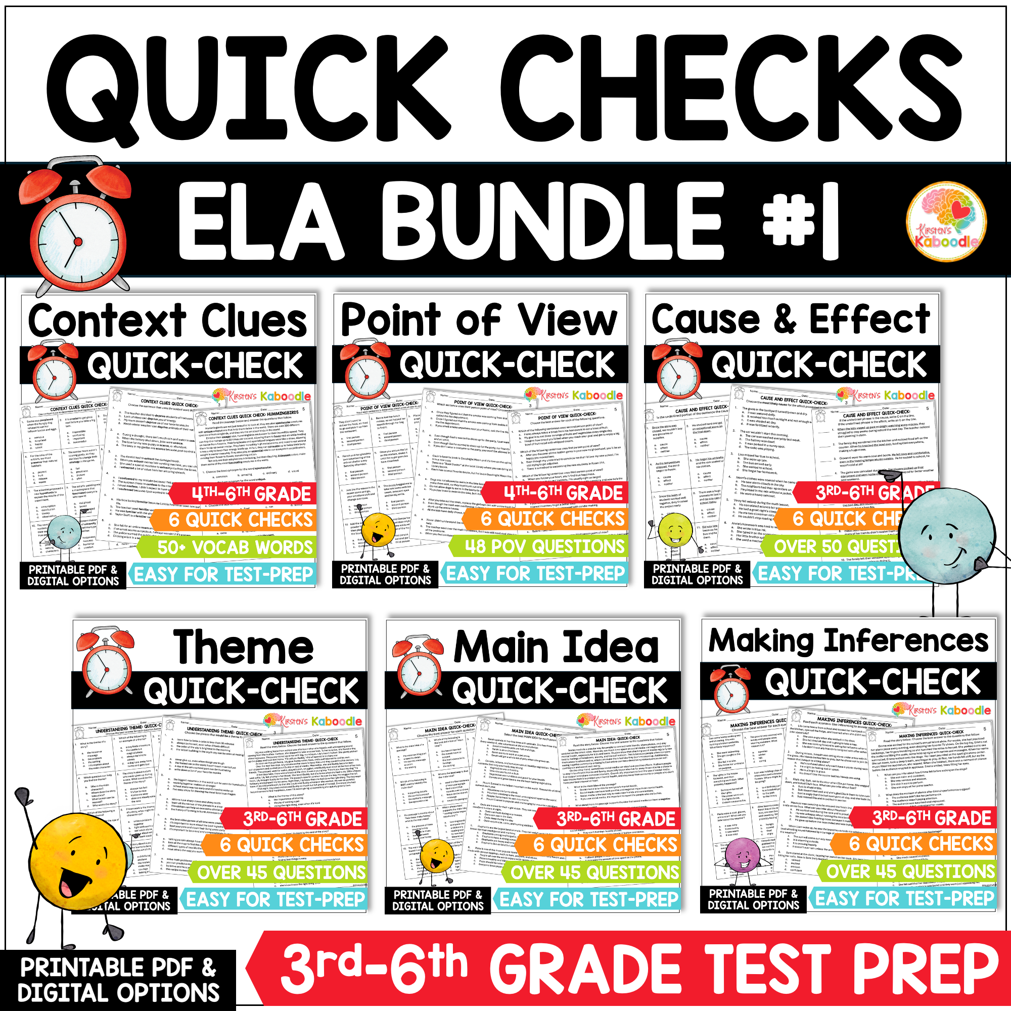 Language Arts Quick Checks BUNDLE Test-Prep Worksheets
