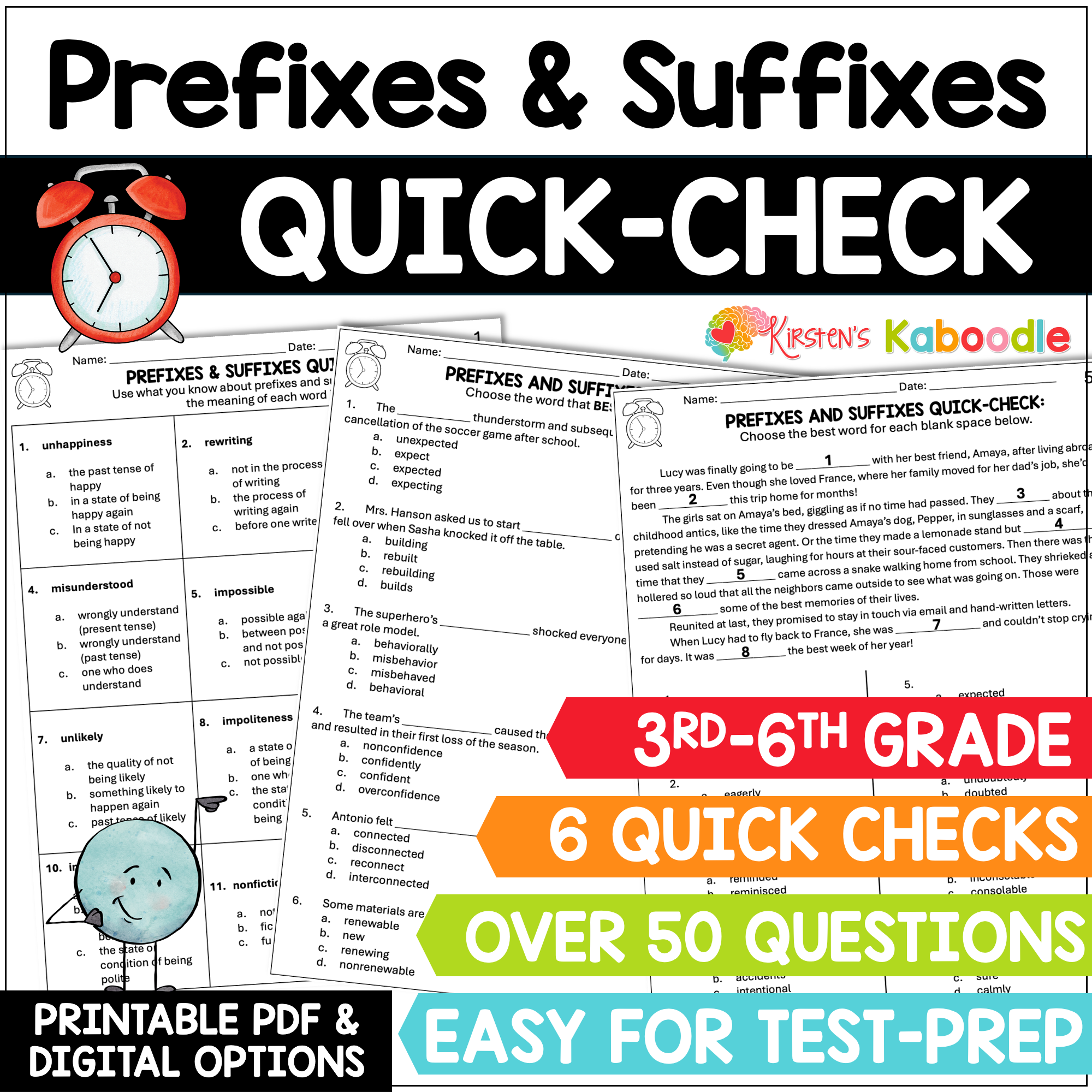 Prefixes and Suffixes Quick Checks Practice Review Worksheets