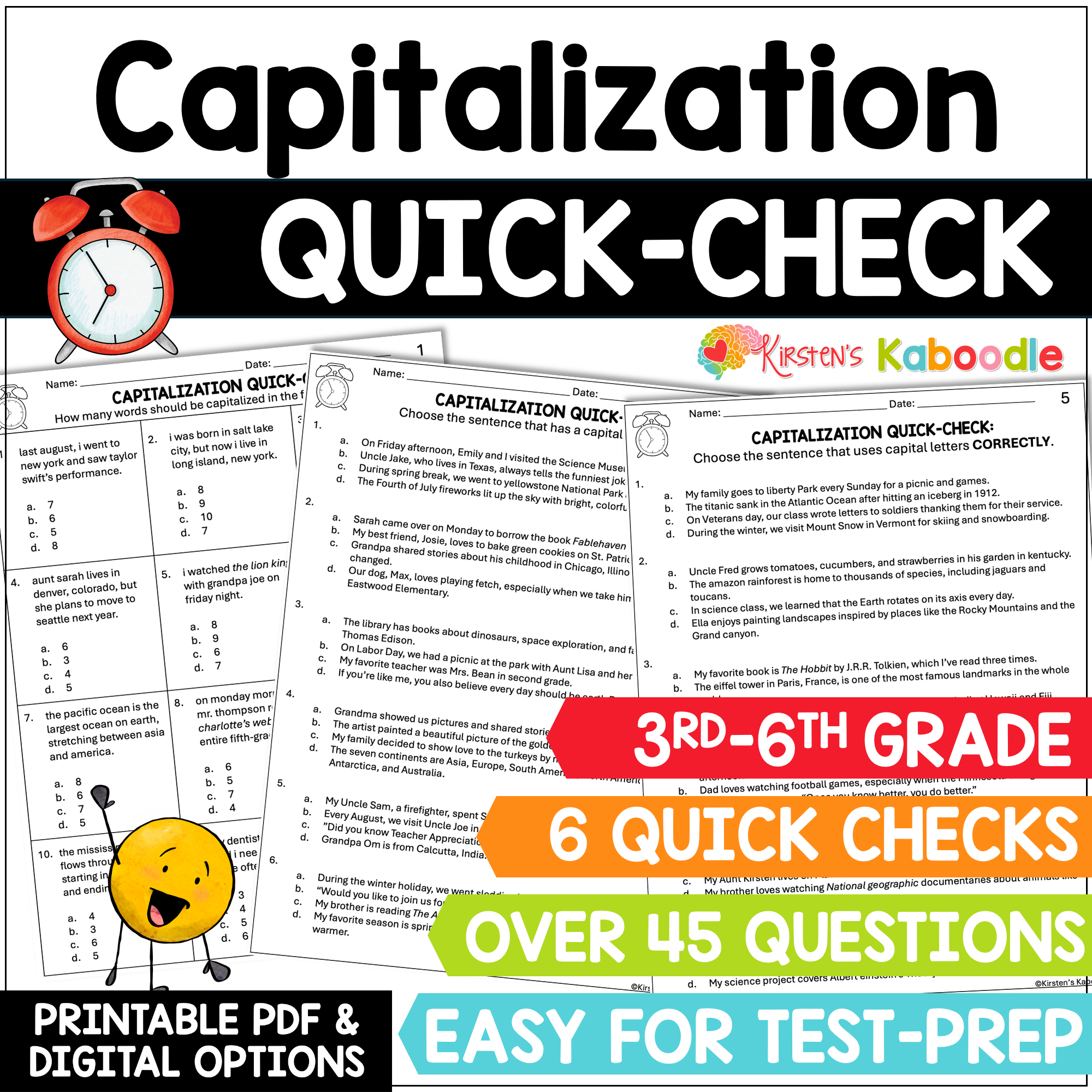 Capitalization Rules Quick Checks Test-Prep Review Worksheets