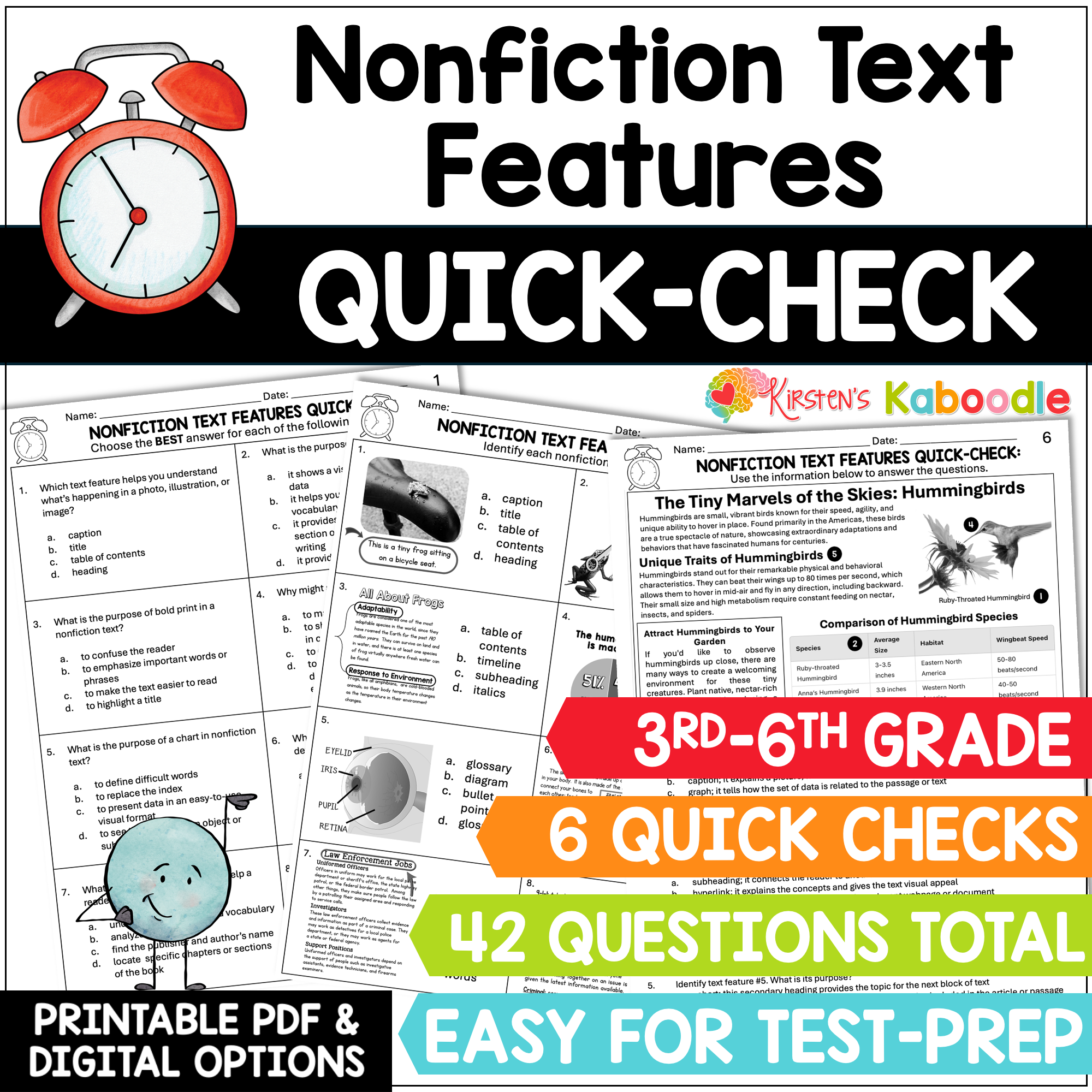 Nonfiction Text Features Quick Check Test-Prep Worksheets