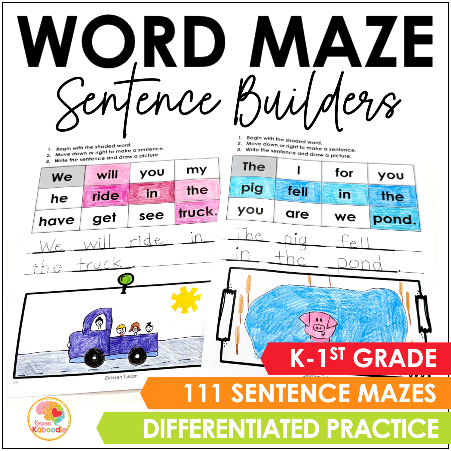 Word Maze Sentence Builders for Kinder & 1st Grade: LEVEL ONE