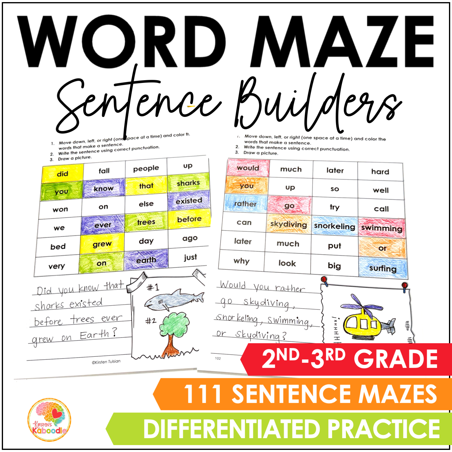 Word Maze Sentence Builders for 2nd & 3rd Grade: LEVEL THREE