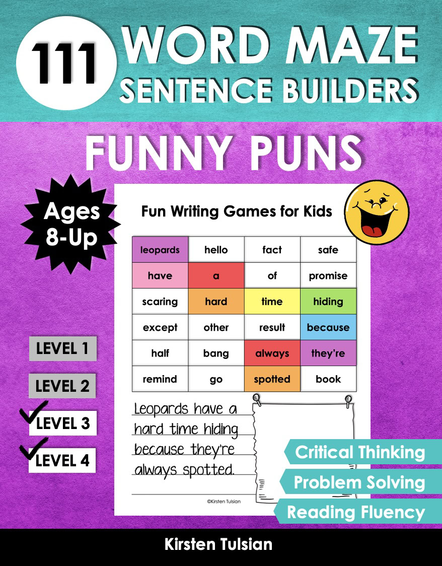 111 Funny Puns Word Maze Sentence Builders for Kids Ages 8 & Up