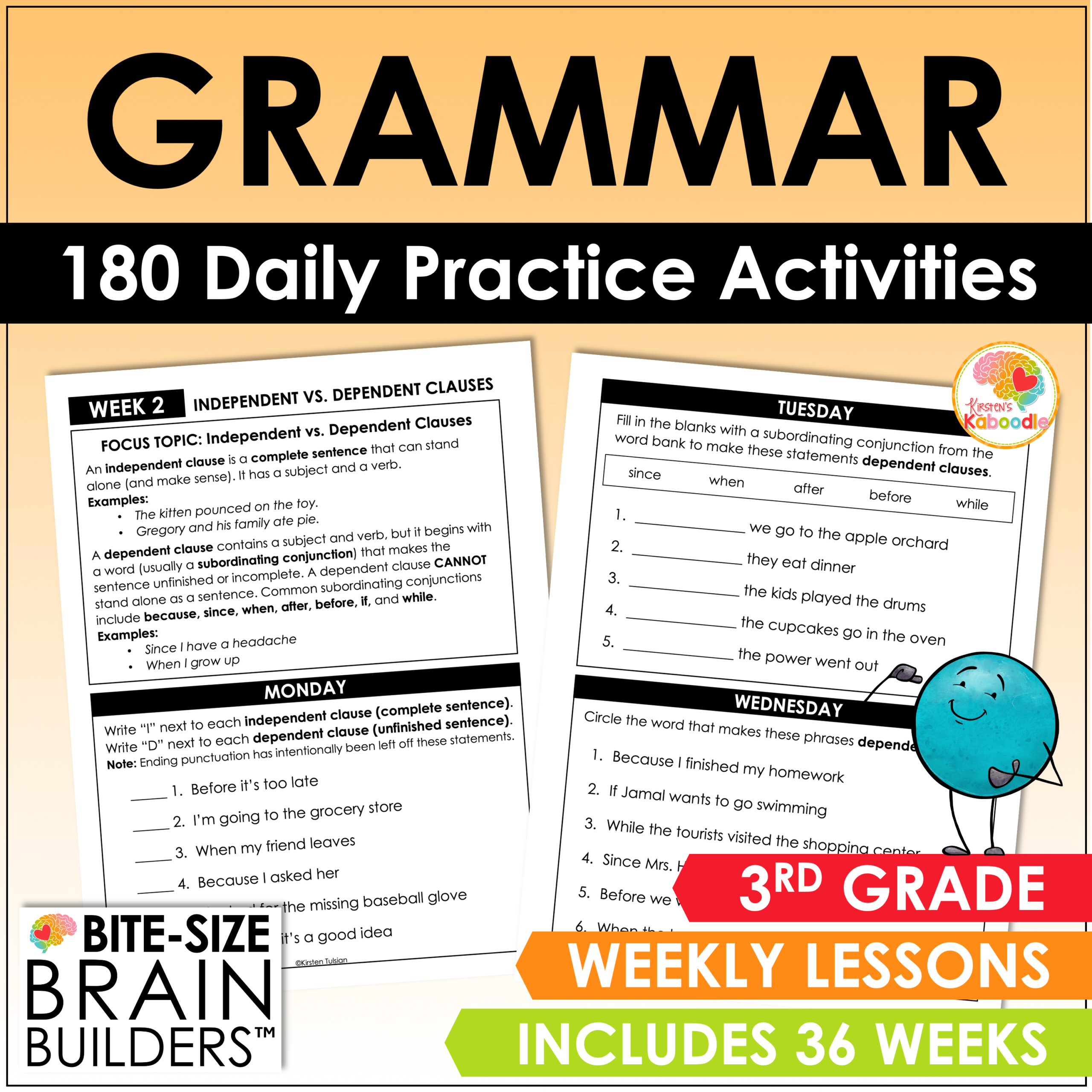 180 Grammar Activities: Bite-Size Brain Builders for 3rd Grade