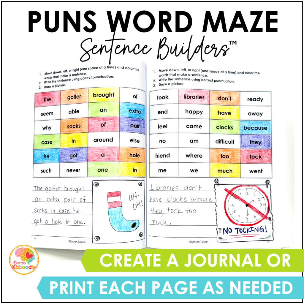 Funny Puns Word Maze Sentence Builders™ for 3rd-6th Grade